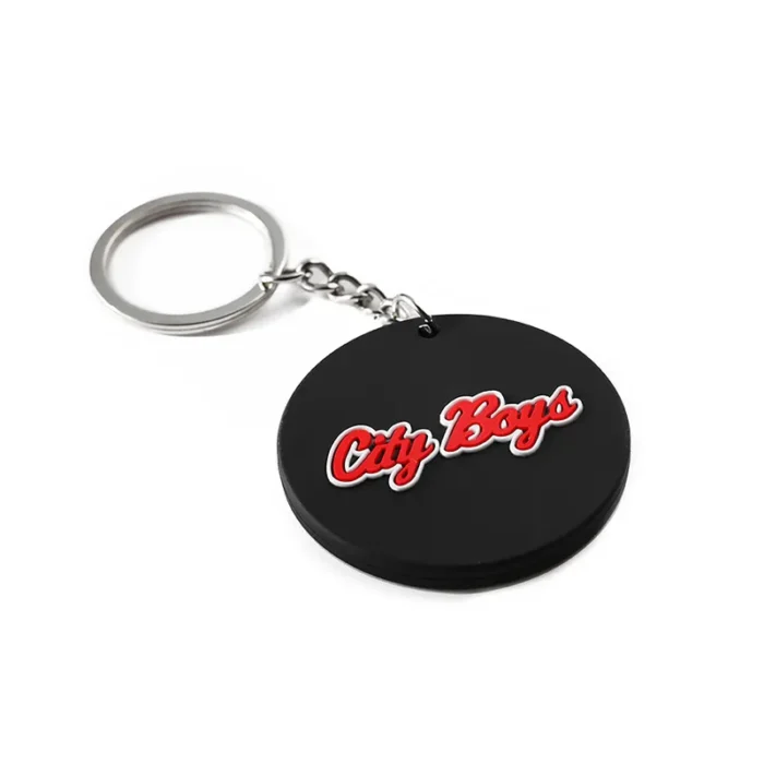 Black circular custom logo PVC keychain - Hesank